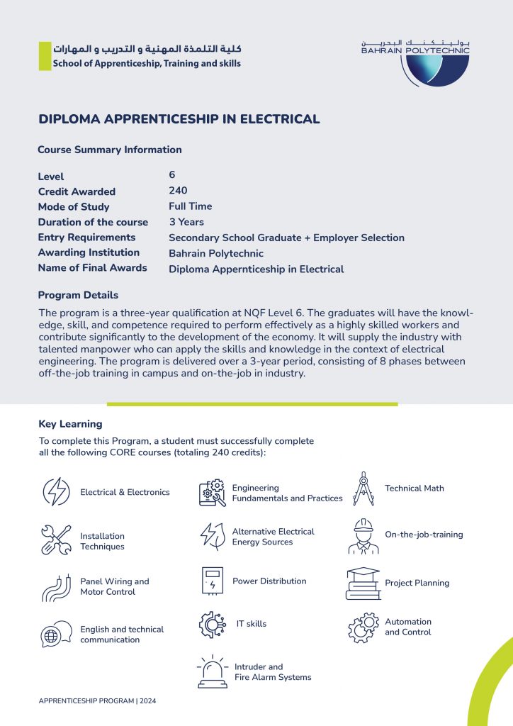 Diploma apprenticeship in Electrical – Bahrain Polytechnic Apprenticeship